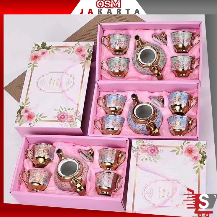 Jual Produk.. OSM JKT 5345 Set Cangkir Teko Teapot Piring Set 5 IN 1 ...