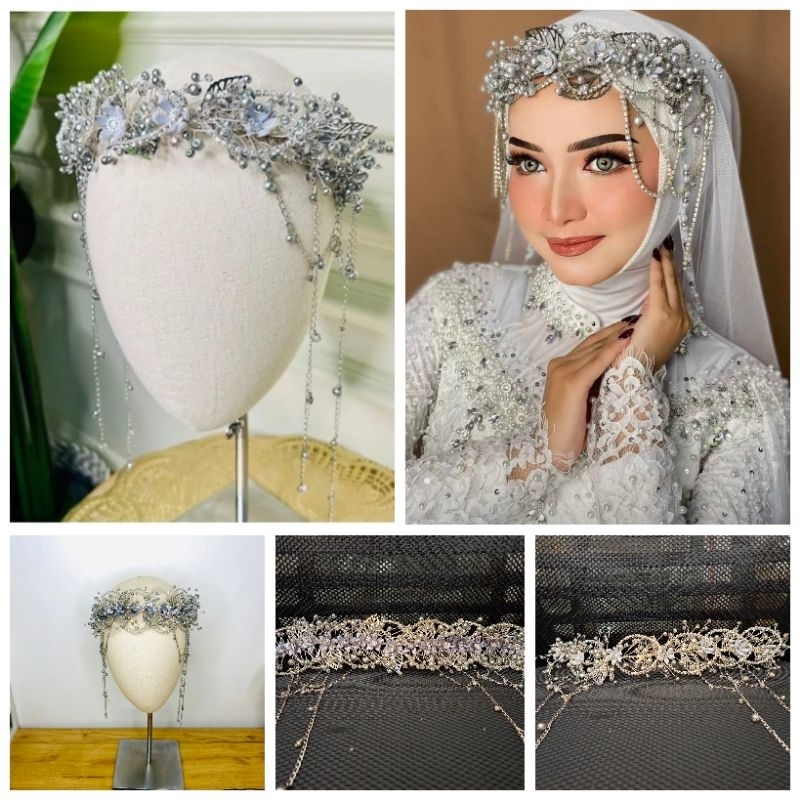 Jual headpiece viral hiasan dahi/kening kawat lentur mutiara crown ...