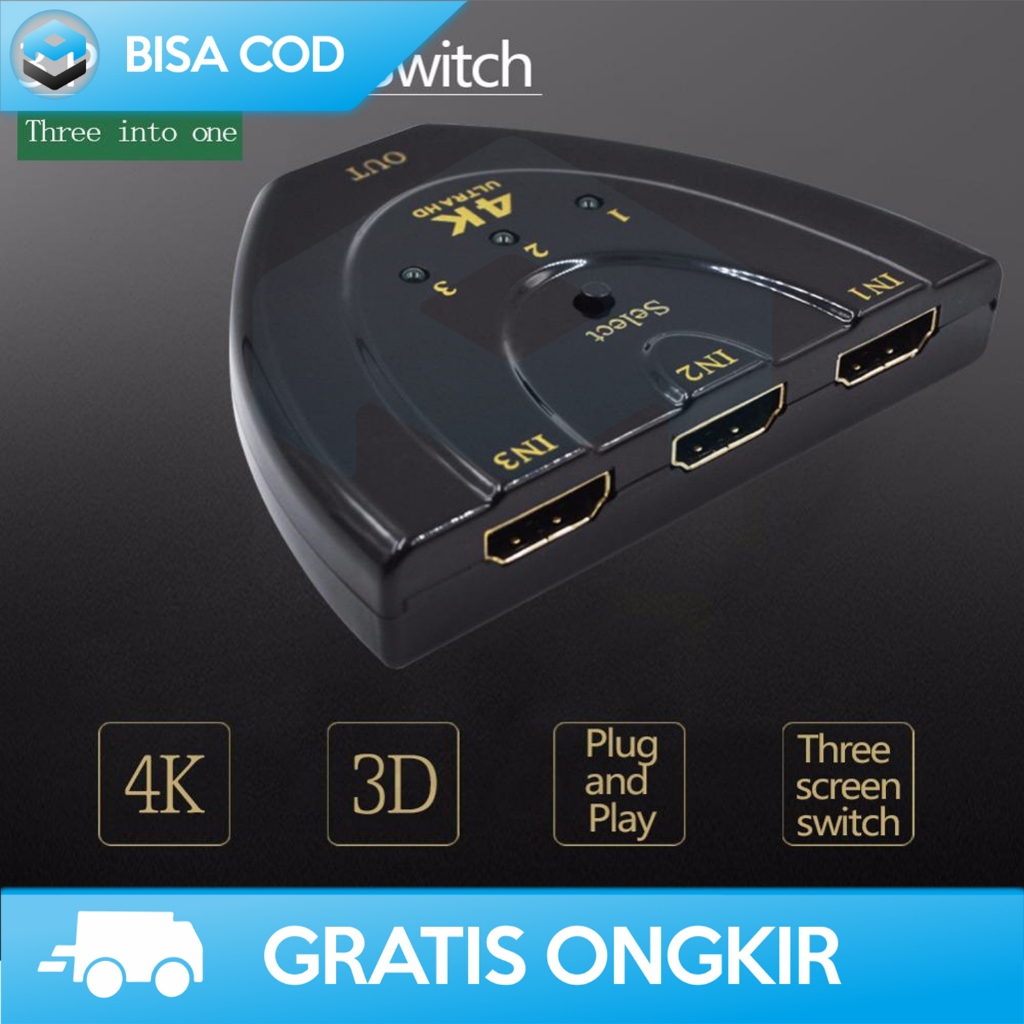 Jual HDMI SWITCH 3 INPUT 1 OUTPUT KONEK TV LAPTOP PS MULTIMEDIA CARD 3D ...