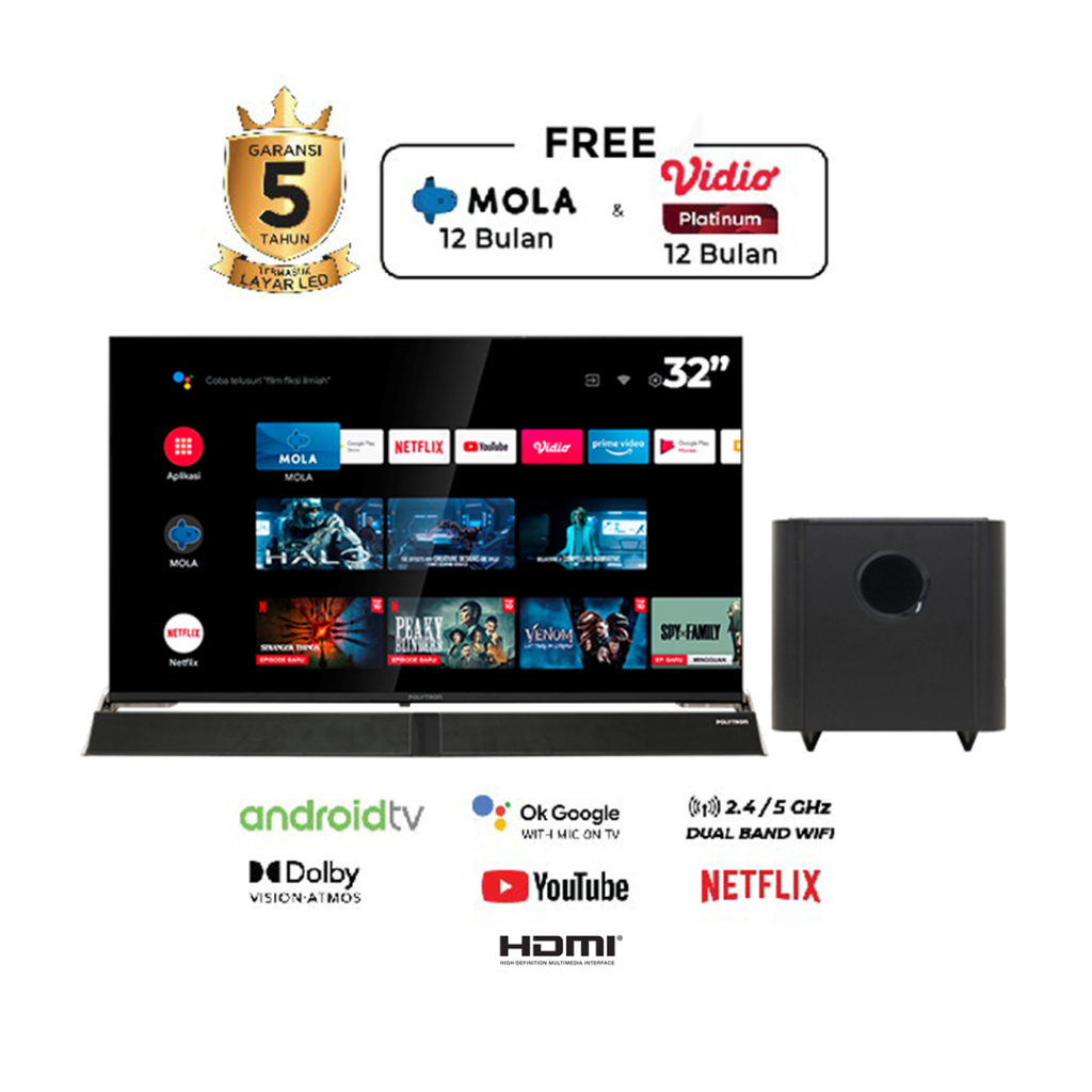 Jual TV LED Polytron PLD32BAG9858+SWF 0241 / 32 Inch - Android TV | Shopee Indonesia