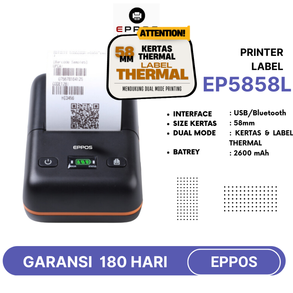Jual Mini Printer Bluetooth EPPOS EP5858L [Dual Mode] | Shopee Indonesia