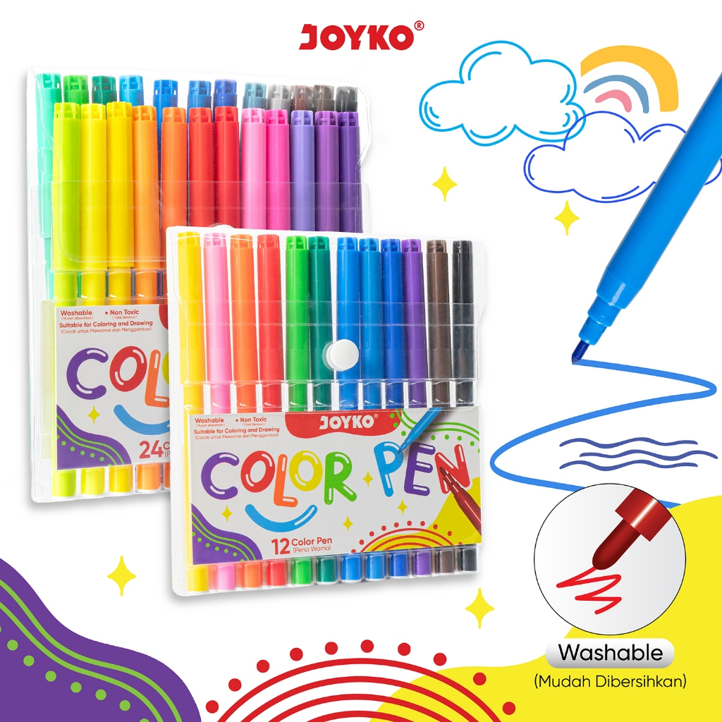 Jual Joyko Colour Pen Marker / Spidol Pen 12 24 Warna Joyko CLP-60 ...