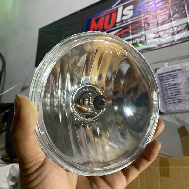 Jual Reflektor 5,75inc set dof H4 REAL PICT kaca bening | Shopee Indonesia