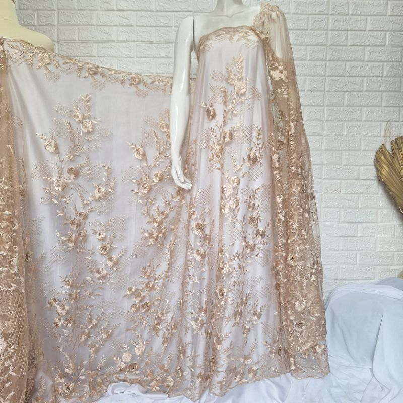 Jual Kain Tille bunga 3D motif jaring waffle gaun (harga per 0.25m ...