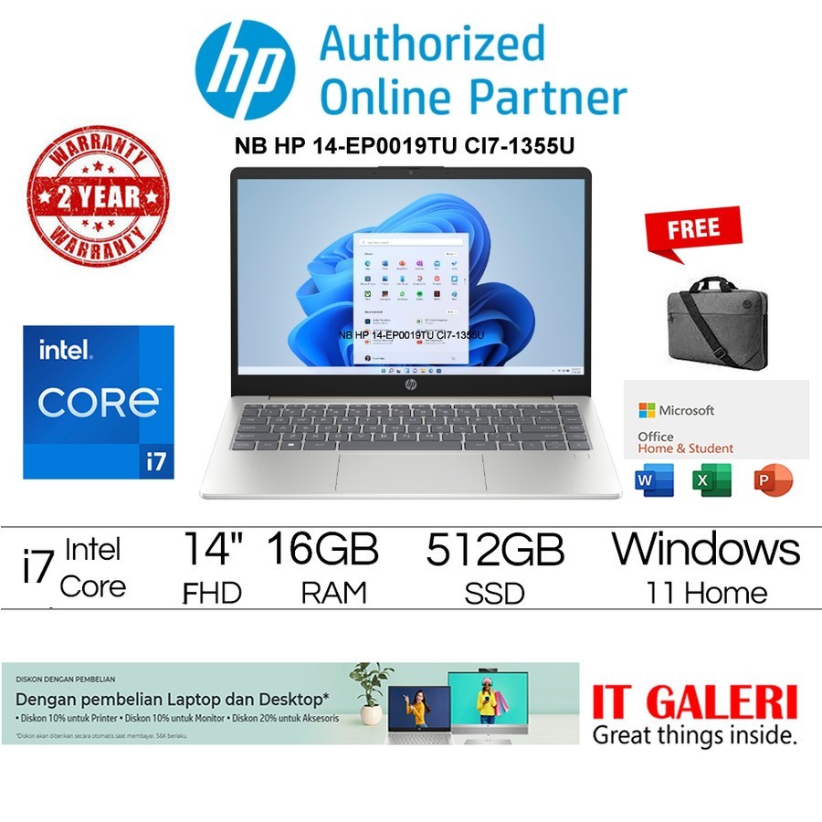 Jual HP 14-ep0018TU | ep0019TU /Core i7-1355U/16GB/512GB SSD/14″ FHD ...