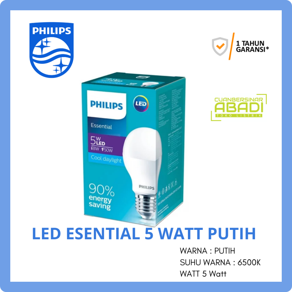 Jual Lampu LED Philips 5 Watt Bulb | PHILIPS ESSENTIAL 5W - Putih ...