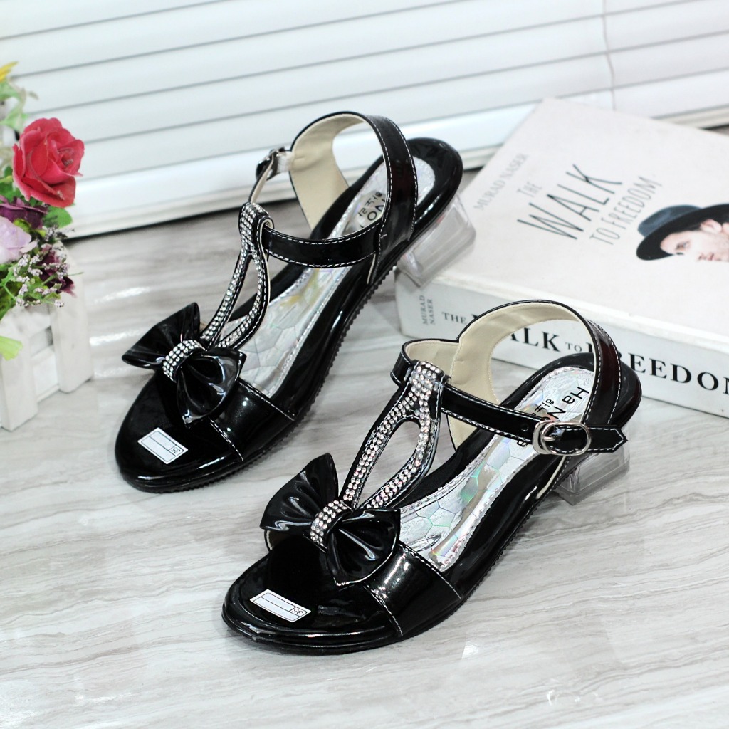 Jual Sepatu Pesta Anak Perempuan Hak Kaca Heels Motif Pita Tali Glossy ...