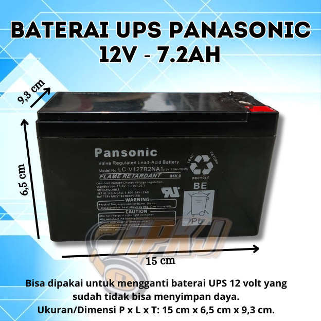 Jual Baterai UPS Panasonic 12V - 7.2ah aki kering 12 Volt 7.2 ah charger battery | Shopee Indonesia