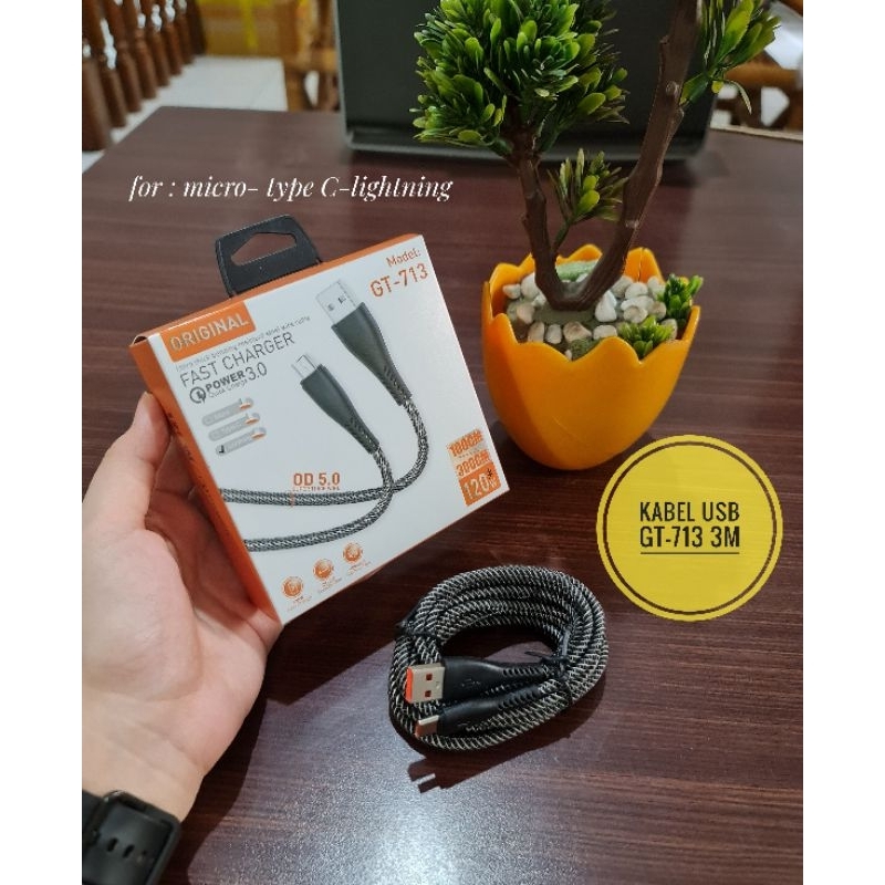 Jual KABEL USB 3 METER MICRO / TYPE-C / LIGHTNING / KABEL DATA 120W ...