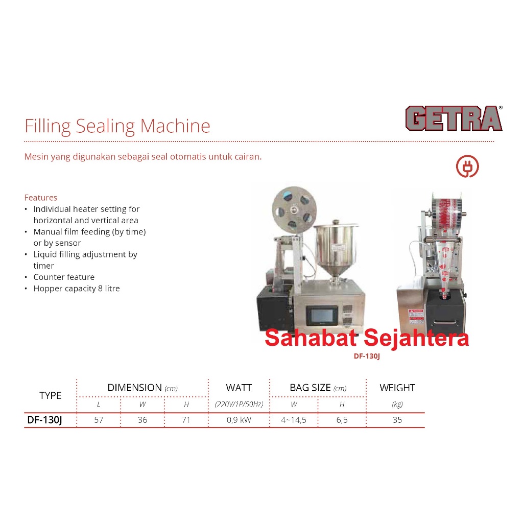 Jual Filling Sealing Machine / Mesin Penutup Otomatis GETRA DF-130J ...