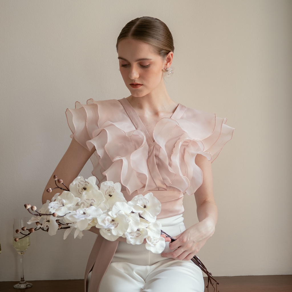 Jual COMA LABEL - Celline Top // Top Ruffles / Top organza cream / top ...