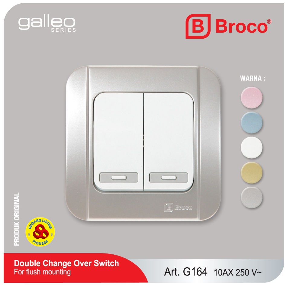 Jual Broco Saklar Seri 2G Silver Galleo G162-59S Metallic Silver Tunggal 2 Gang 1 Way | Shopee ...