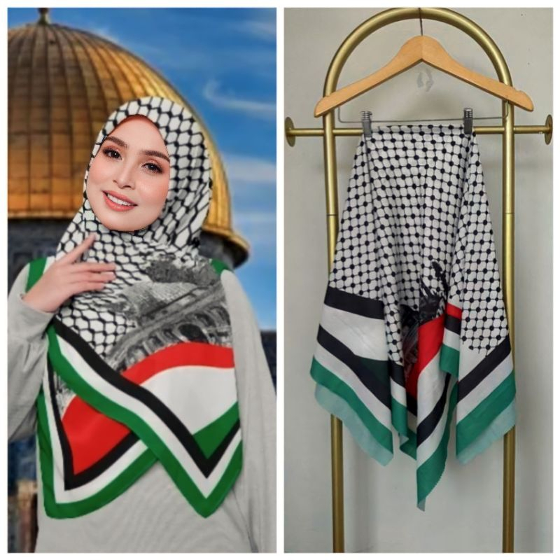 Jual Sumber_hijab Jilbab Segi Empat Voal Motif Hijab Palestina Kerudung ...