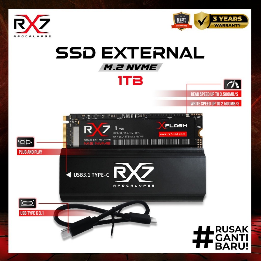 Jual Enclosure M.2 NVME 1TB RX7 / External case M.2 NVME type C USB 3.1 ...