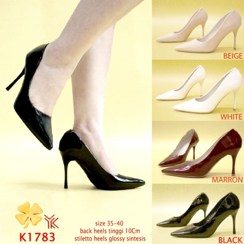 Jual YKshoes 1783 heels 10cm pump pantofel stiletto heels white marron ...