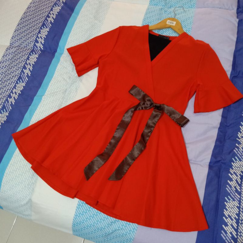 Jual preloved second seken baju dress oren merah pita coklat tanpa ...