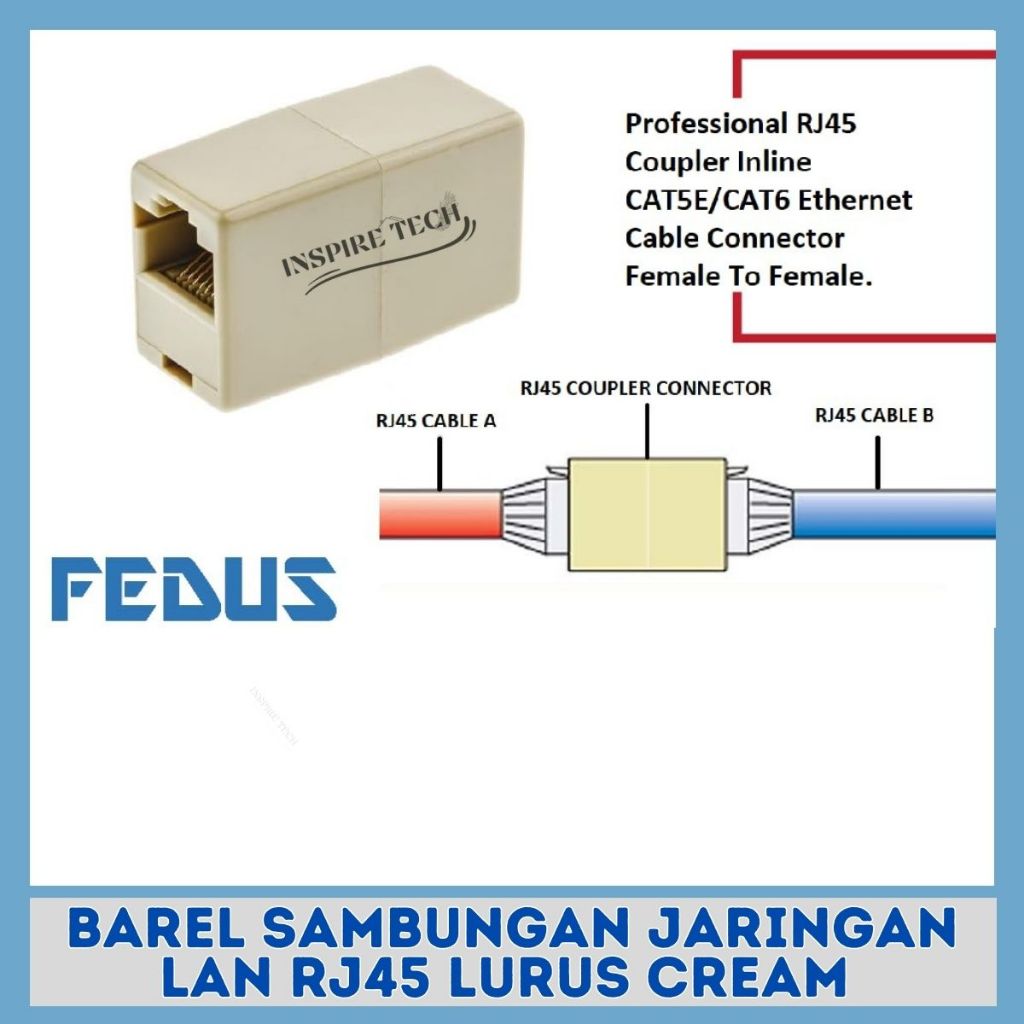 Jual BAREL CONNECTOR RJ45 FEMAIL TO FEMAIL CAT5 / 5E / 6 / 6a Ethernet ...