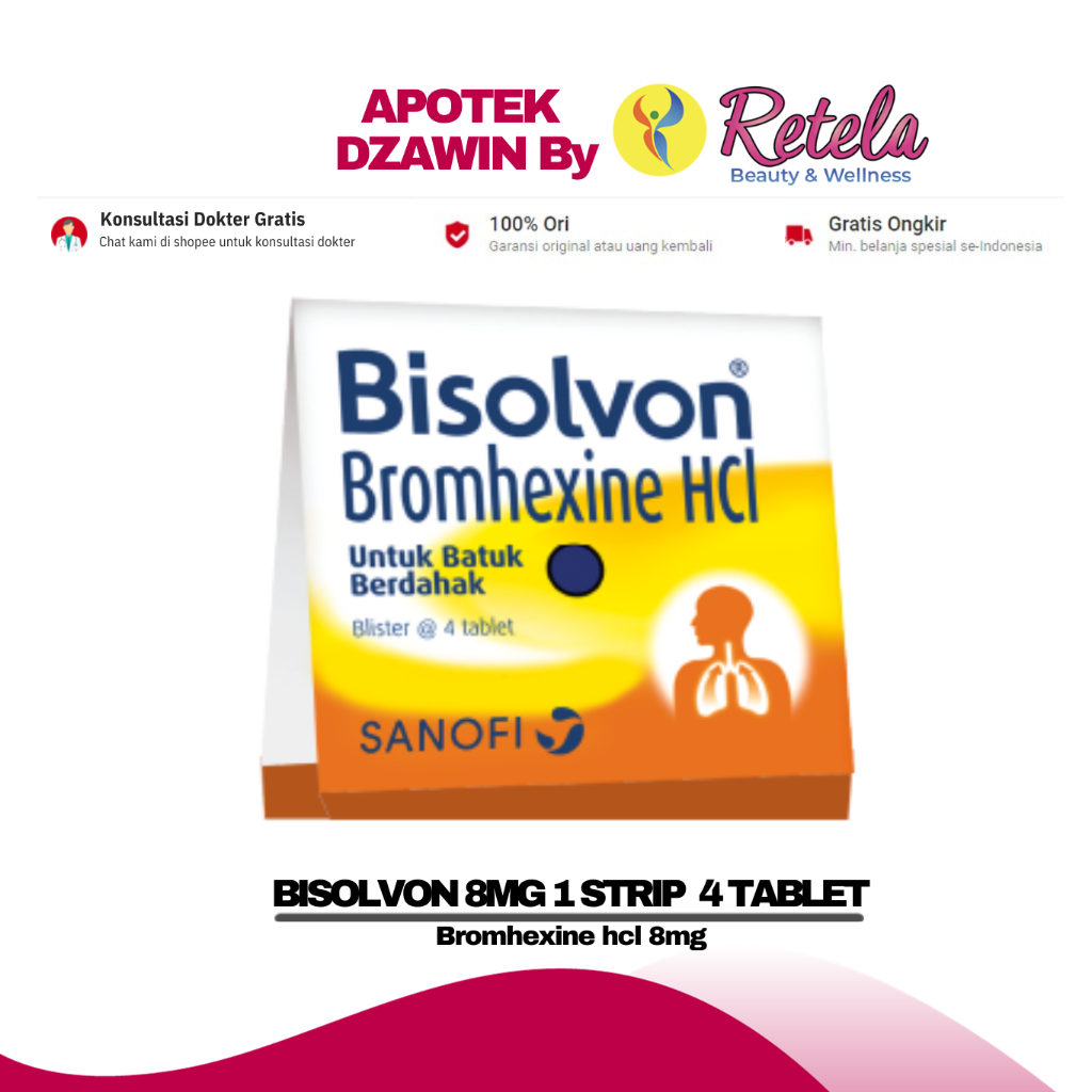 Jual BISOLVON 8MG 1 STRIP 4 TABLET ( BROMHEXINE HCL 8MG ) | Shopee Indonesia