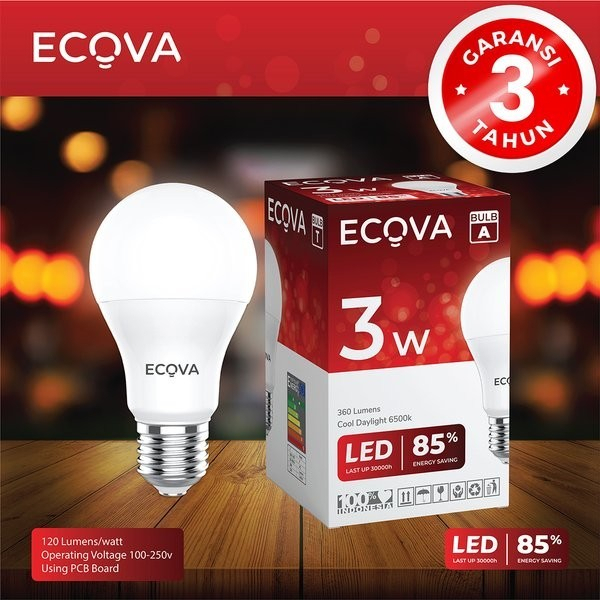 Jual ECOVA Lampu LED Bohlam Bulb Tipe A 3W 5W 7W 9W 12W 15W 18W 21W E27 220V Putih 6500K Cool ...