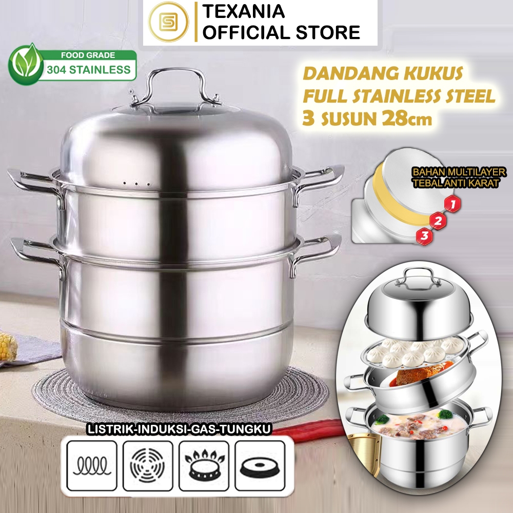 Jual TEXANIA Panci Steamer 3 Susun Panci Kukus Stainless Steel Panci ...