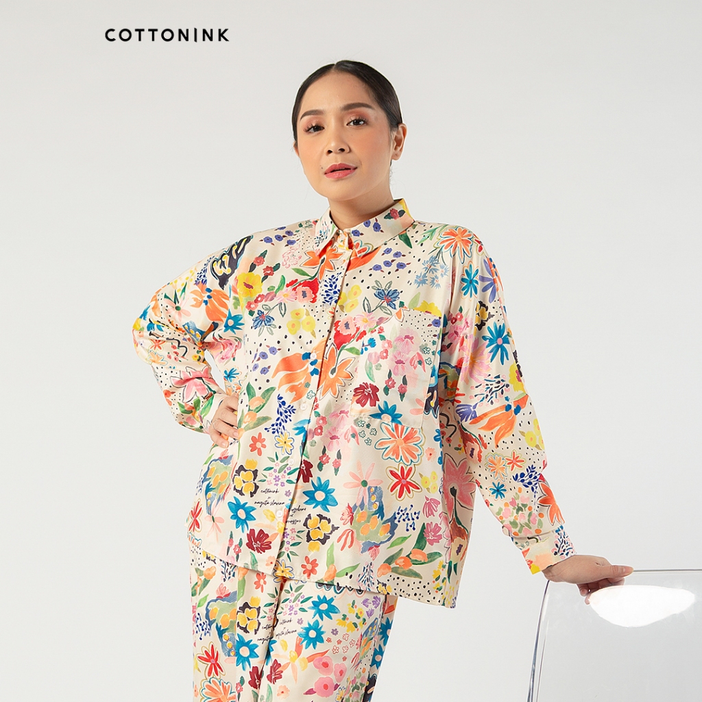 Jual COTTONINK X NASL - Atasan Kemeja Wanita Beige Fleur Devon | Shopee ...