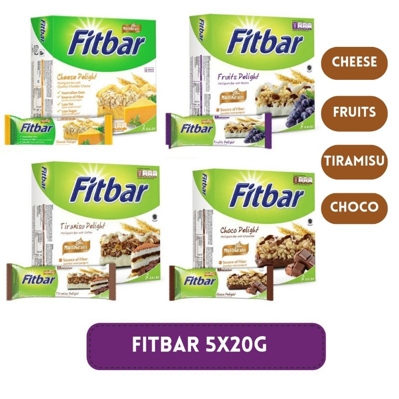 Jual FITBAR MULTIGRAIN 5X20G SNACK RENDAH KALORI ALL VARIAN | Shopee ...