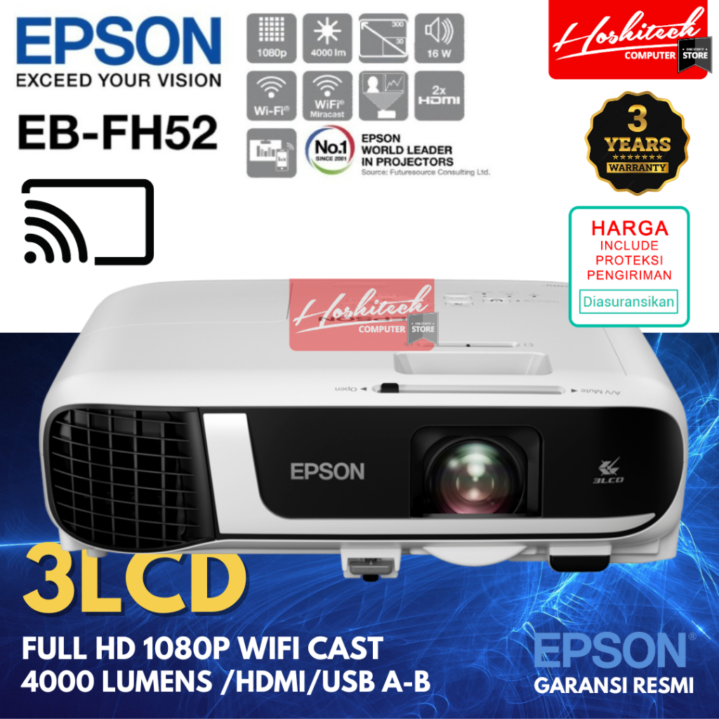 Jual PROJECTOR EPSON EB-FH52 4000 LUMENS FHD WIFI PROYEKTOR FH52 RESMI | Shopee Indonesia