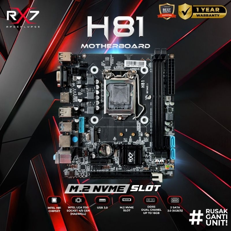 Jual MOTHERBOARD RX7 H81 LGA 1150 DDR3 MAINBOARD H81 SUPPORT NVME | Shopee Indonesia