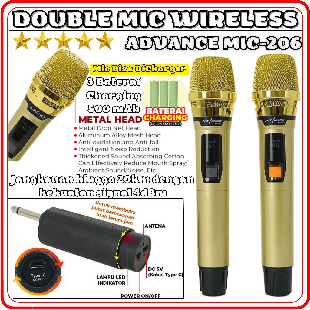 Jual MIC MICROPHONE WIRELESS ADVANCE MIC-101, ADVANCE 101 PRO, ADVANCE ...