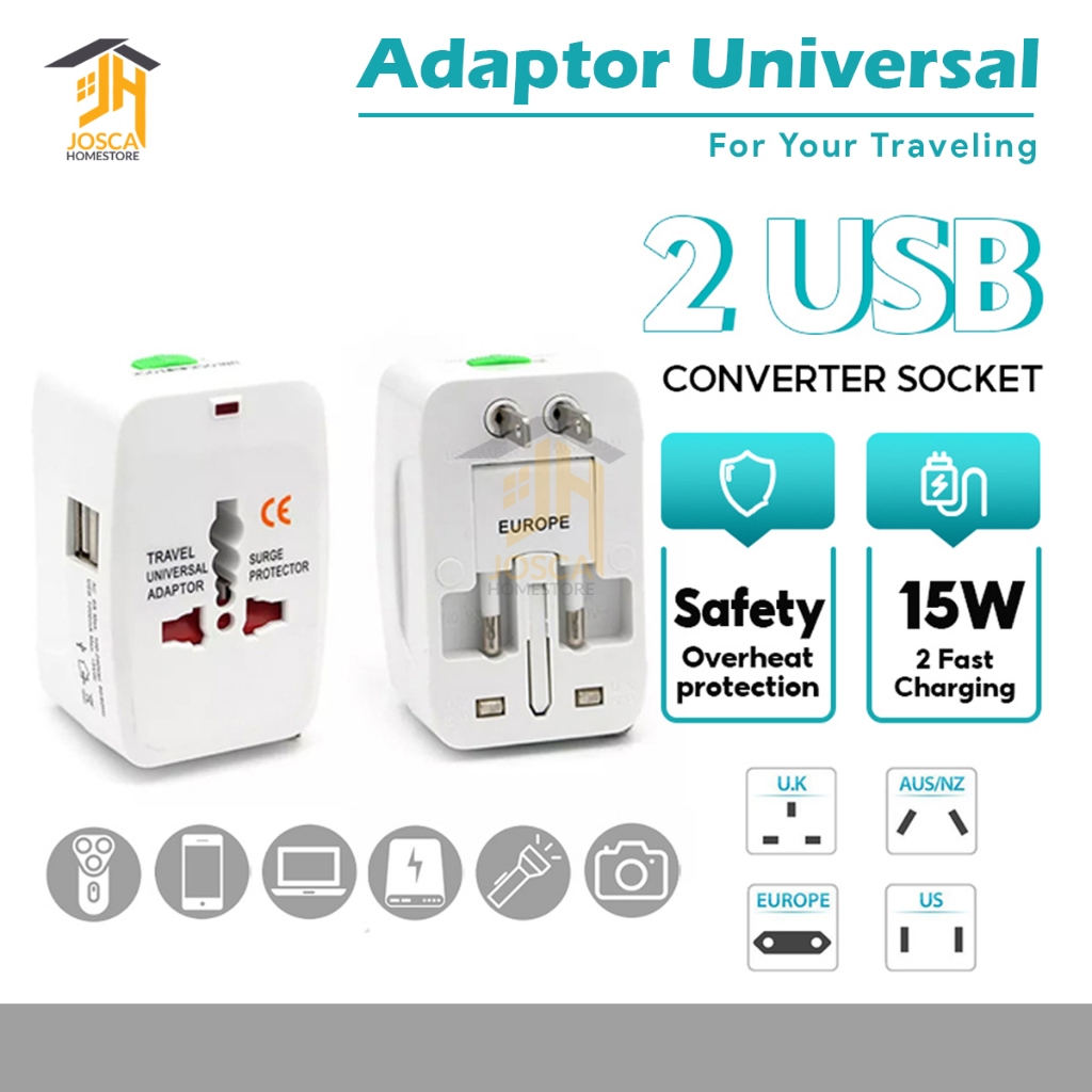 Jual Colokan Listrik Universal Travel Adaptor + USB INTERNATIONAL ...