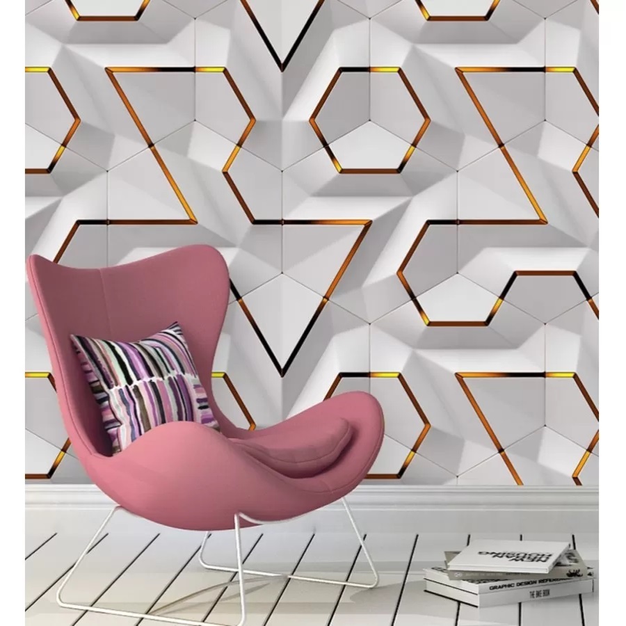 Jual WALLPAPER STICKER DINDING GEOMETRIC 3D PUTIH LIST GOLD | Shopee ...