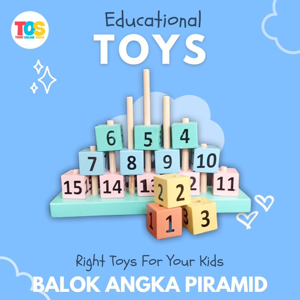 Jual Mainan Kayu Edukasi Piramid angka, hijaiyah dan huruf menara balok ...