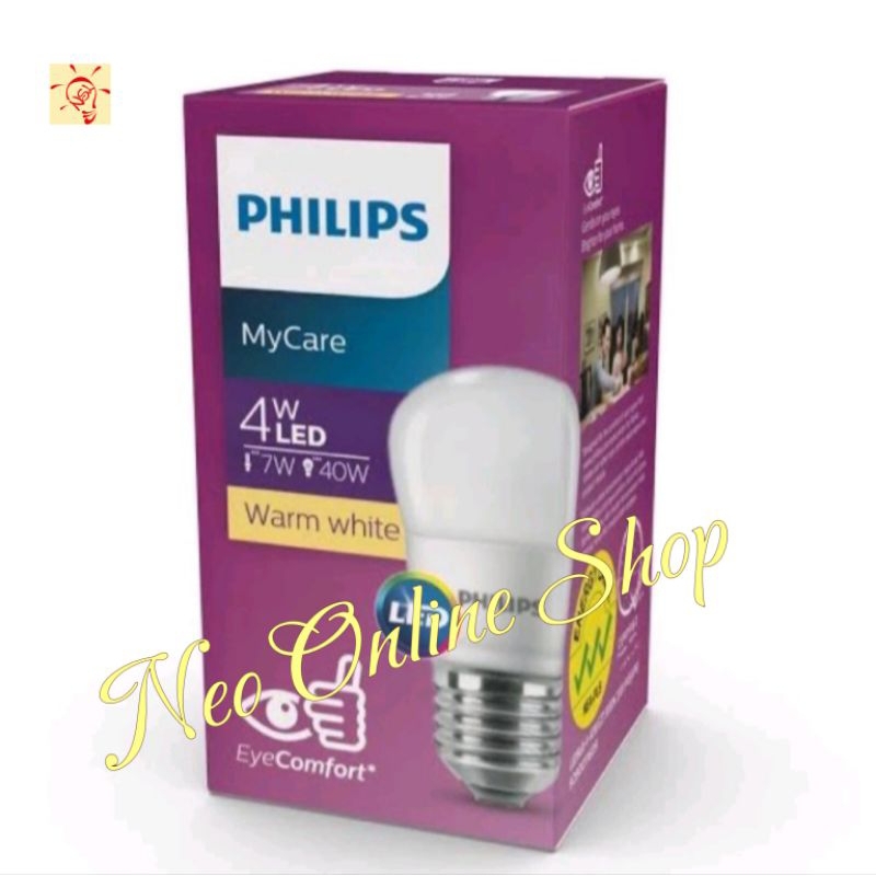 Jual Lampu Bohlam Bulb Led Mycare Philips 4 Watt Kuning/Warm White (4W ...