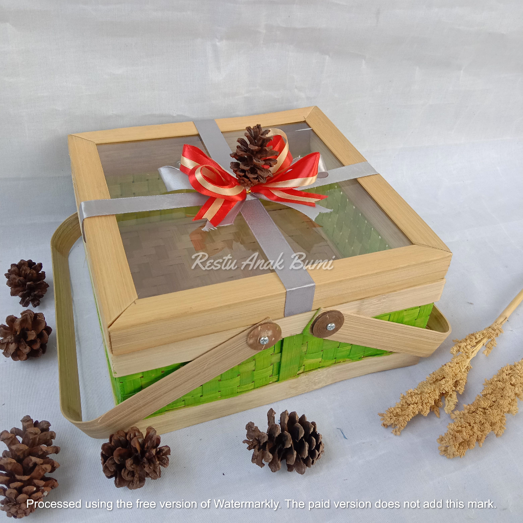 Jual ( R25 ) Rantang Hijau Transparan Pita 20cm dan 25cm| rantang kotak ...