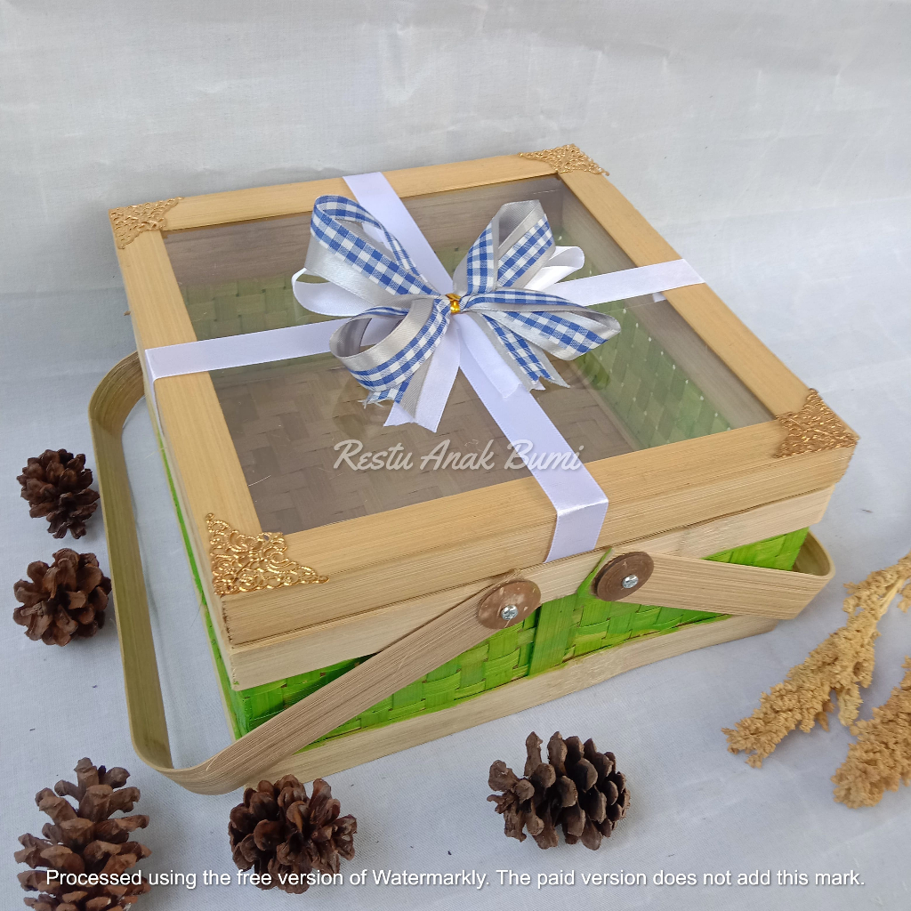 Jual ( R25 ) Rantang Hijau Transparan Pita Ukiran Emas 20cm dan 25cm ...