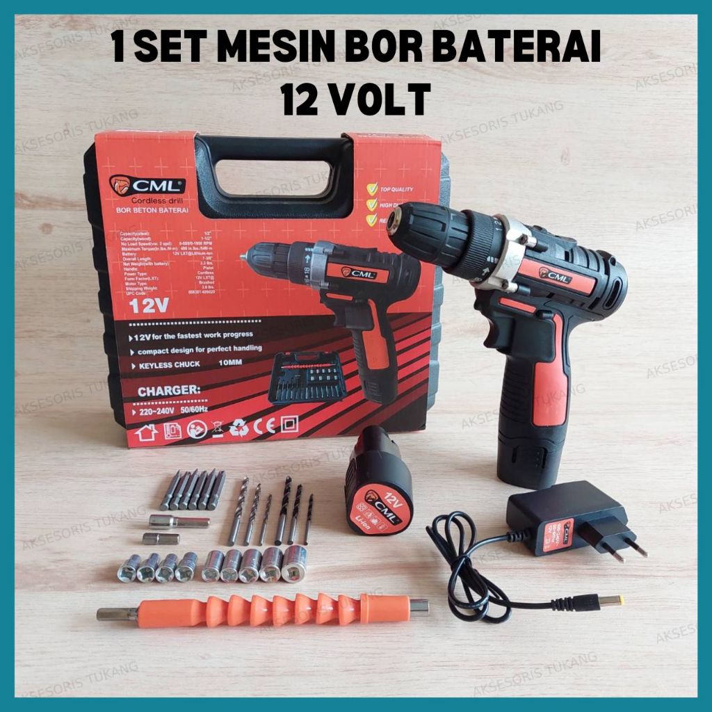 Jual [1 SET] Camel Mesin Bor Baterai Set 12V Bor Cordless Drill 10mm ...