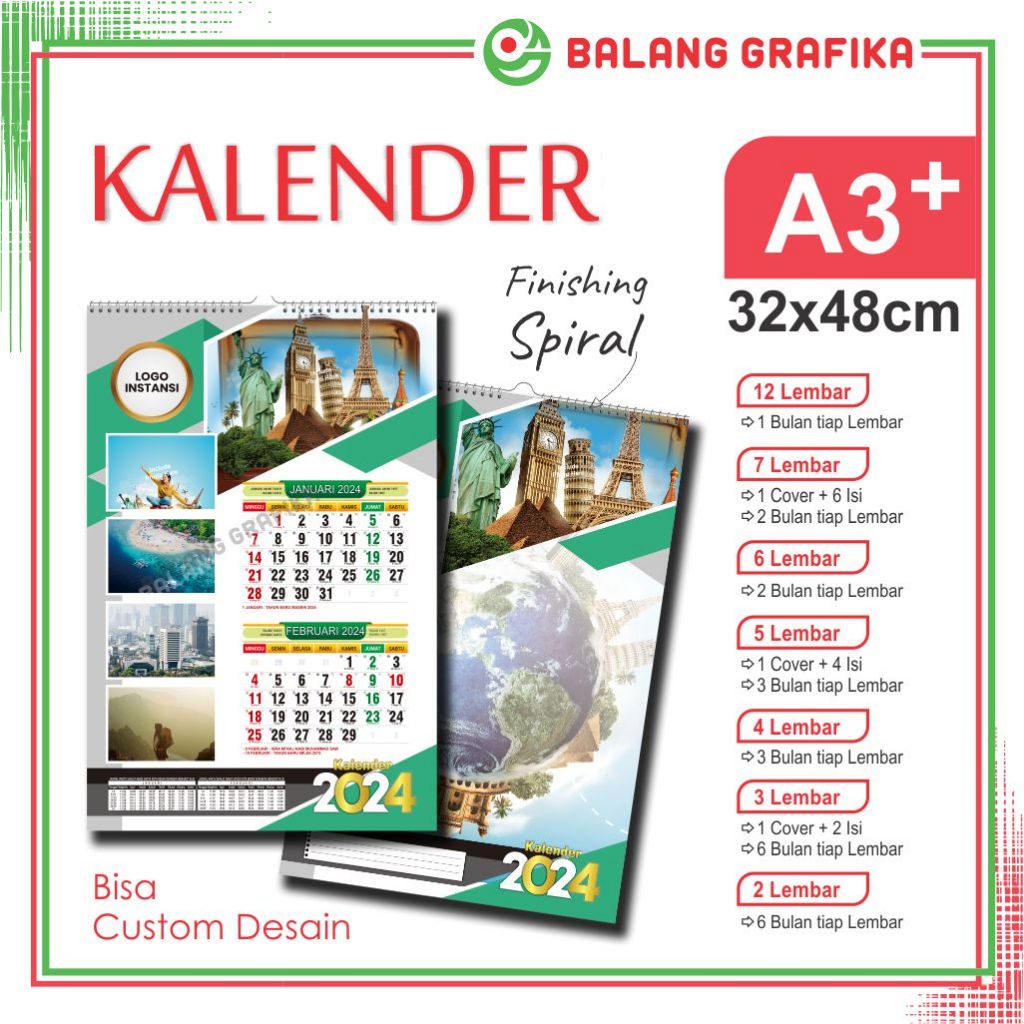 Jual Cetak Kalender Custom Kelender Dinding Sekolah Kantor A3 32x48 ...
