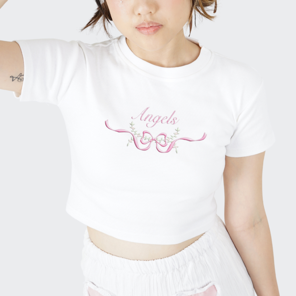Jual Angels Ribbon White Baby Tee | Angels Basement | Shopee Indonesia
