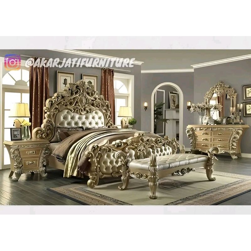 Jual Set Kamar Luxury Gold Semi Antique Jati TPK | Shopee Indonesia