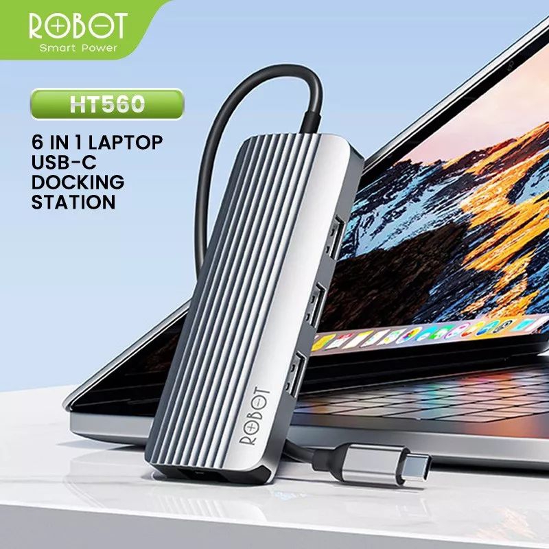 Jual ROBOT HT560 Adapter USB C Hub 6 in 1 HDMI 4K PD100W RJ45 | Shopee ...