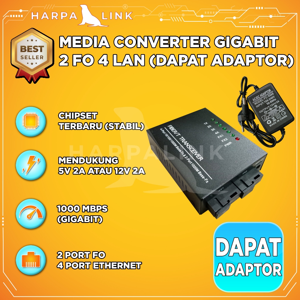 Jual Media Converter 2 FO 4 LAN 2 SC 4 RJ45 Gigabit 1000 Mbps Body Casing Switch Fiber Optic ...