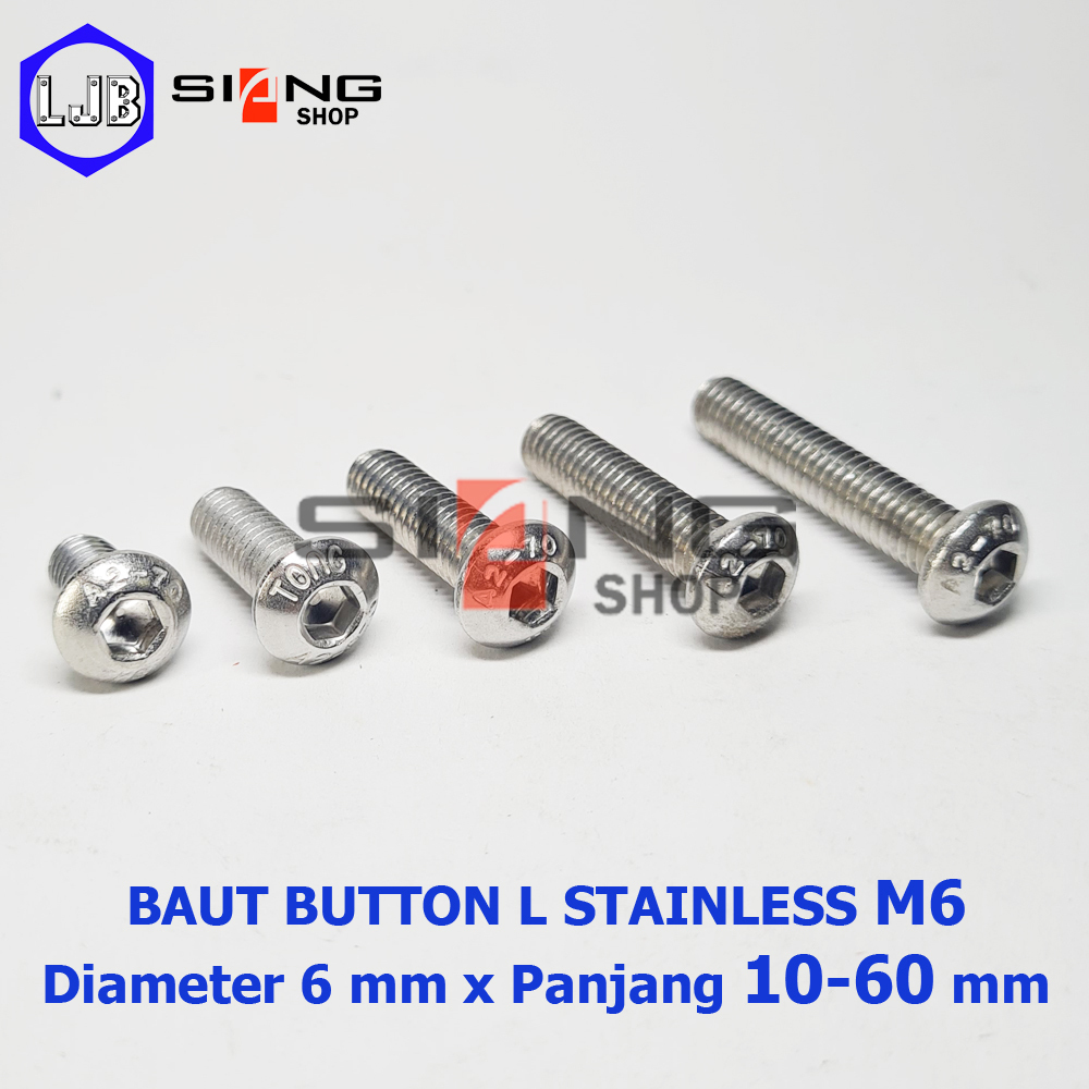 Jual Baut Button L M6 Stainless 304 A2-70 Panjang 10 sd 60 mm | Shopee Indonesia