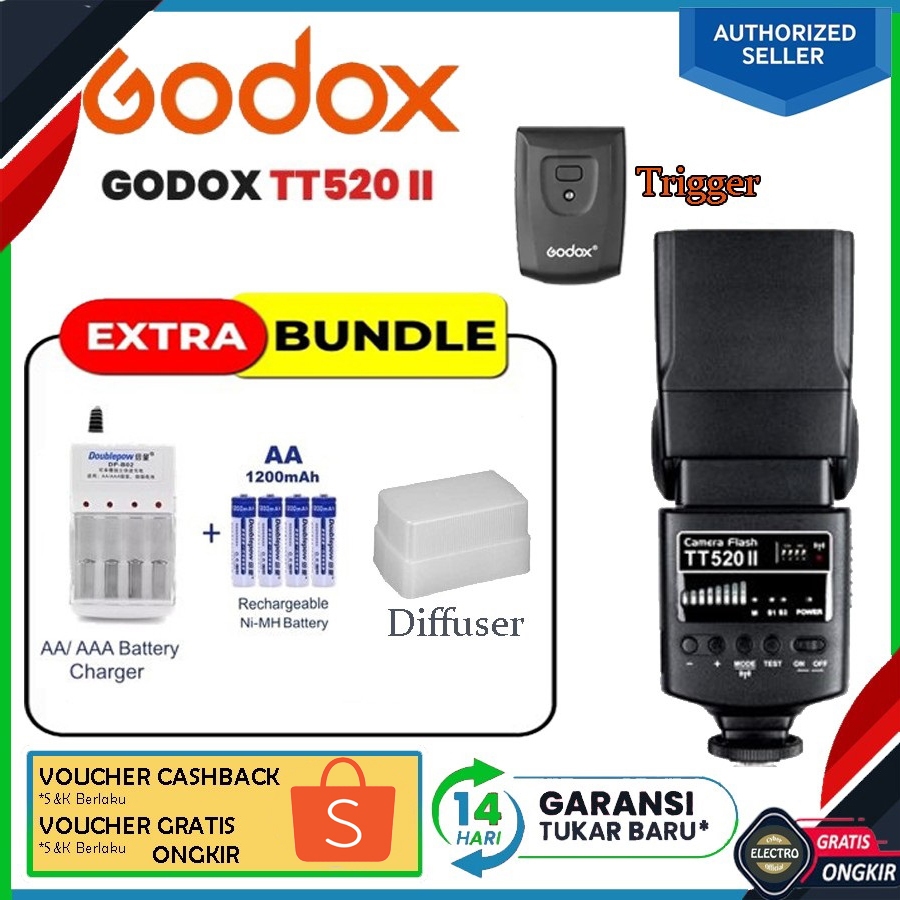Jual GODOX TT520 II TT520II TT 520 II FLASH KAMERA DSLR MIRORLESS ...