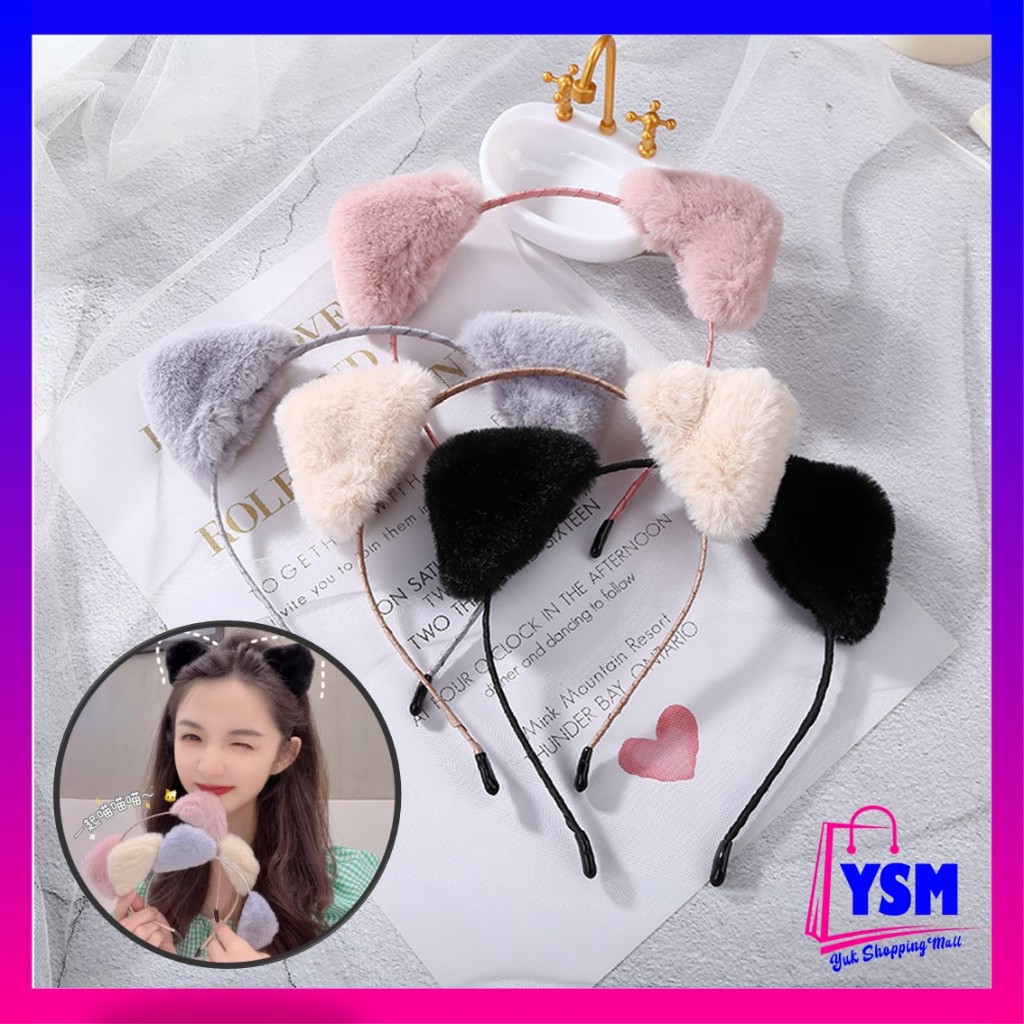 Jual YSM Bando Telinga Kucing Model Bulu halus Lembut Bandana Wanita ...