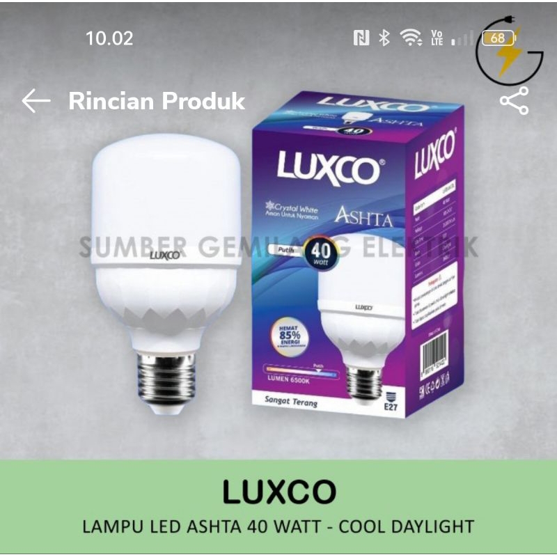 Jual Lampu Bohlam LED LUXCO ASHTA 40W 40Watt 40Watt Putih | Shopee Indonesia