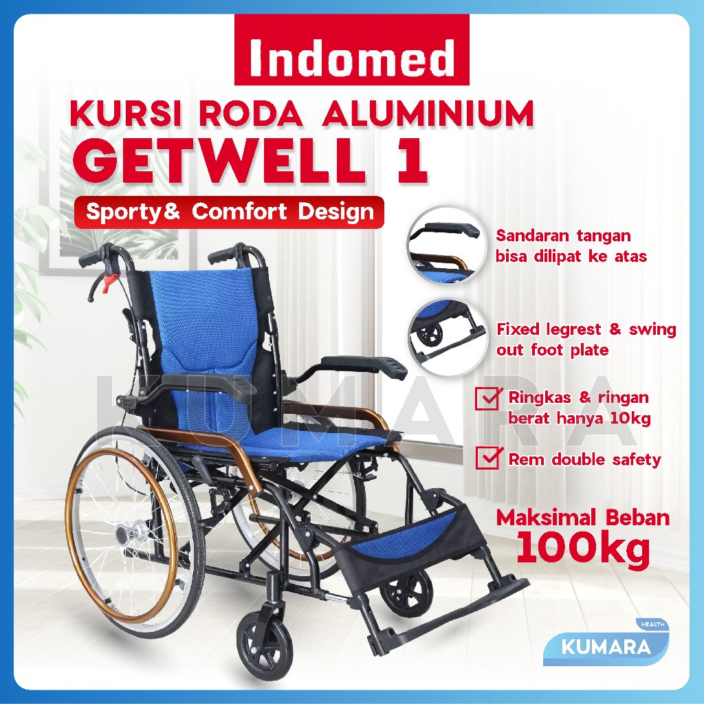Jual INDOMED - Kursi Roda Traveling Alumunium Getwell 1 / Kursi Roda ...