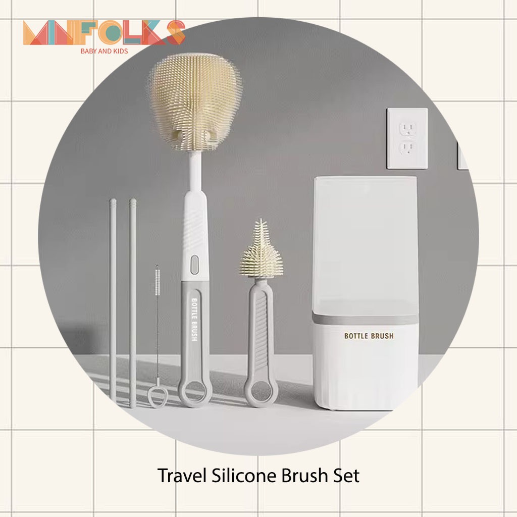 Jual Minifolks KI144 - Travel Silicone Brush Set / Set Sikat Silikon Traveling / Sikat Botol ...