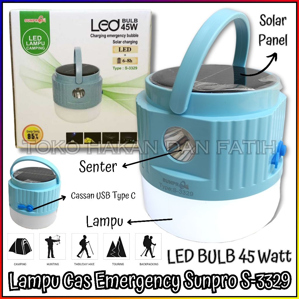 Jual Lampu camping Tenda emergency SOLAR charger Sunpro S-3329 45 Watt | Senter Lampu Lentera ...