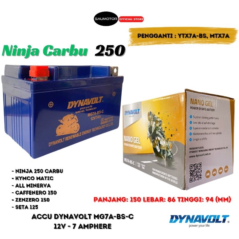 Jual Dynavolt Accu Ninja 250 Carbu ZX10R MG7A-BS-C 12 Volt 7 Amper | Shopee Indonesia