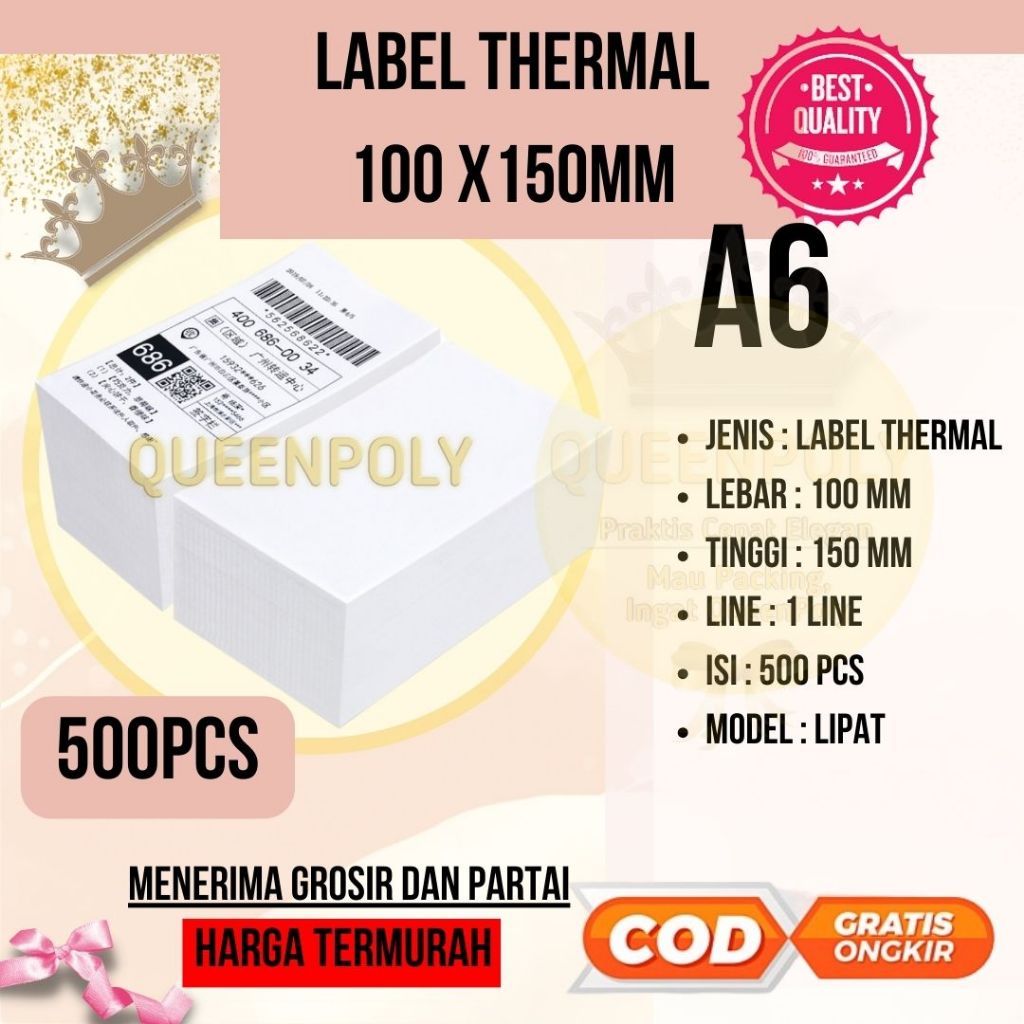 Jual Kertas Thermal Stiker Label Resi Sticker Label Barcode Lipat ukuran A6 100x150 mm isi ...